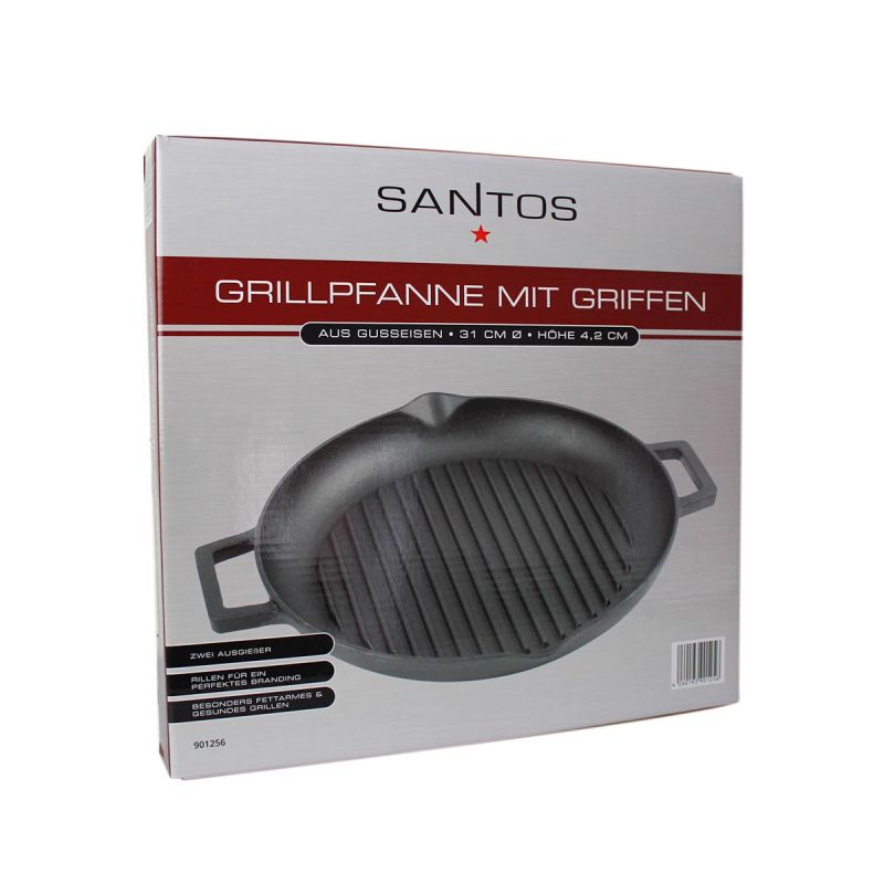 SANTOS Grillpfanne rund Ø31cm - Gusseiserne Pfanne - Braten, Grillen ...